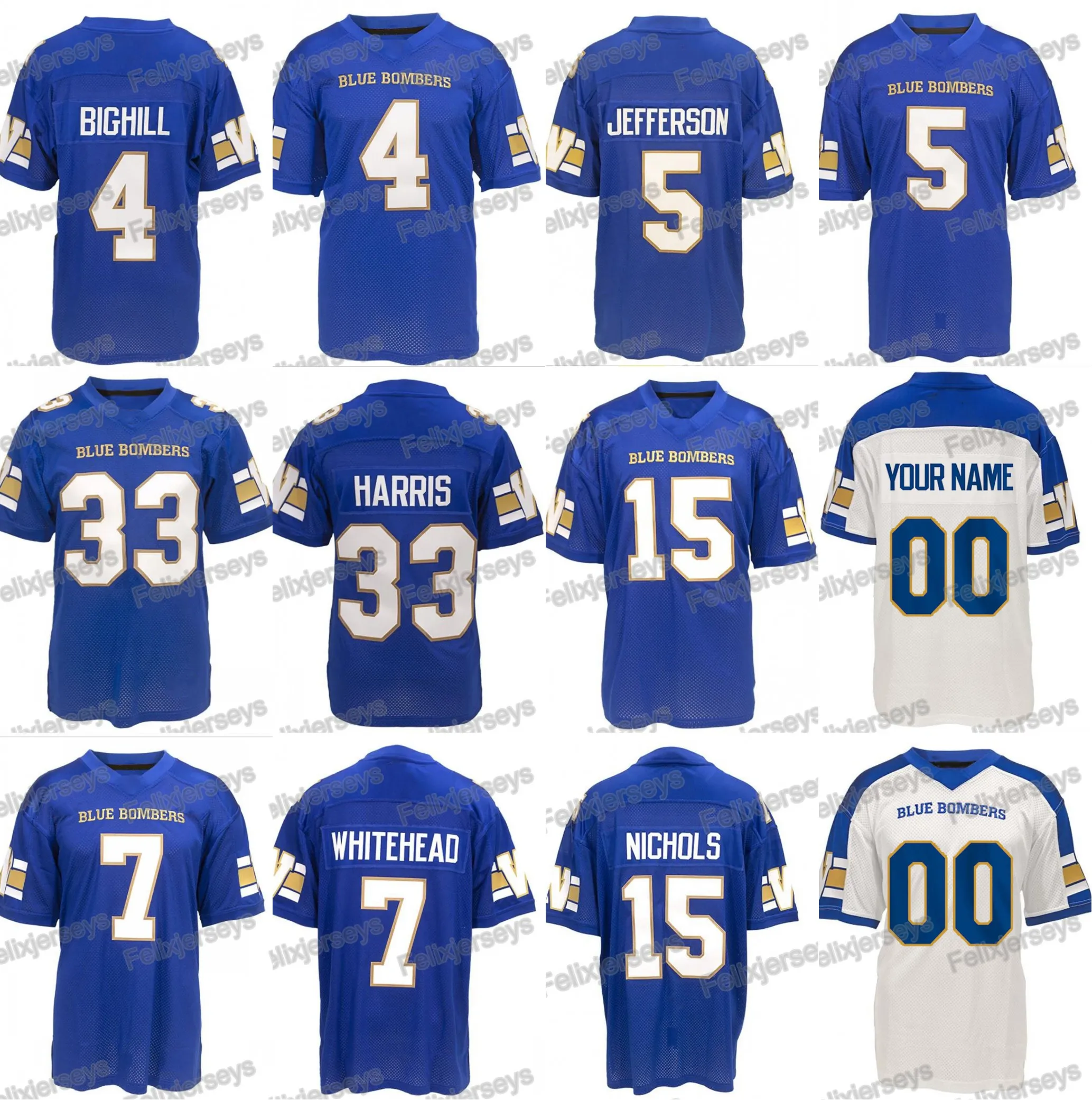 4 Adam Bighill Winnipeg Blue Bombers Football Jersey Willie Jefferson ...