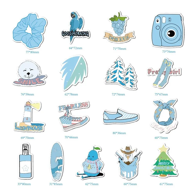 = Blue Small Fresh Vsco Sticker Personalized Doodle Suitcase Waterproof ...