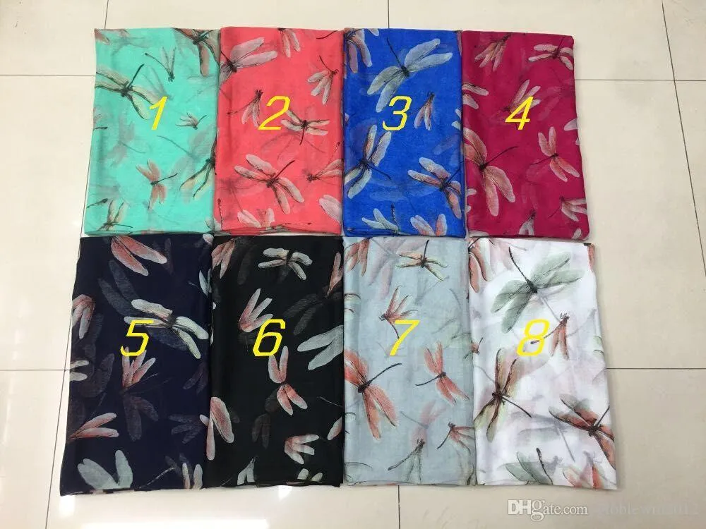 Dragonfly Print Scarf Shawl For Felicitation For Women Long Muslim Wrap ...