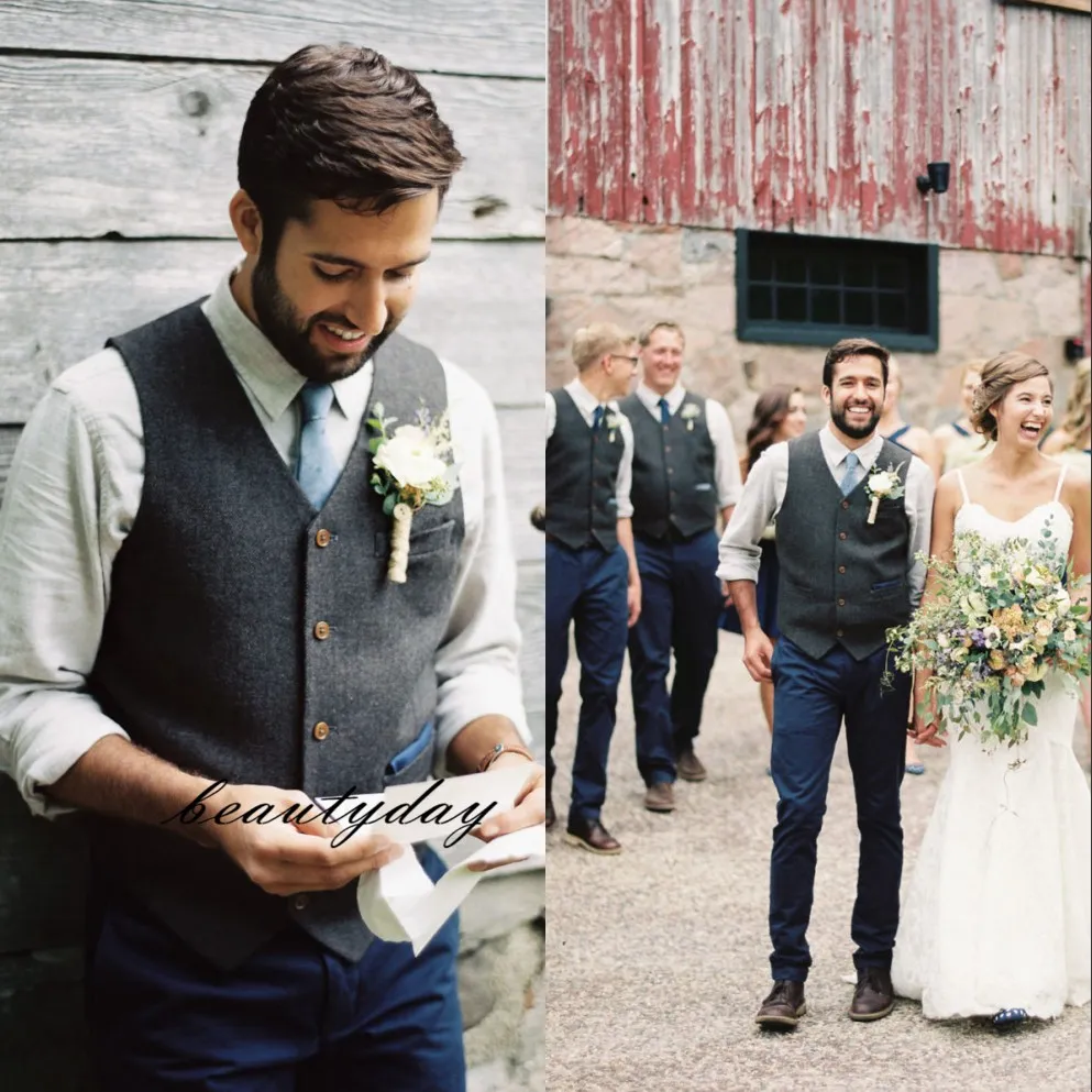 Gray Herringbone Tweed Tweed Vest Groomsmen Slim Fit 2019 Fashion For ...
