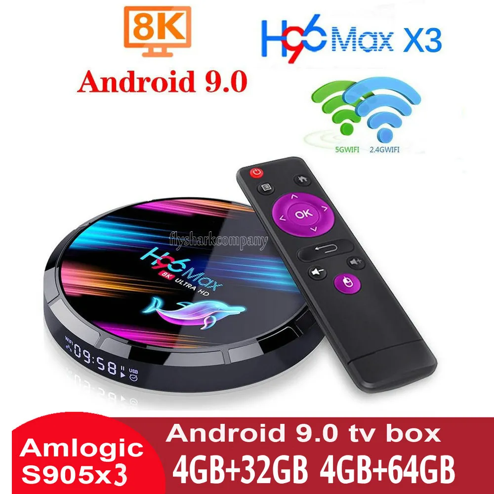 H96 Max X3 Amlogic S905X3 Android 9.0 TV Box 4GB+32GB/64GB/128GB Dual ...