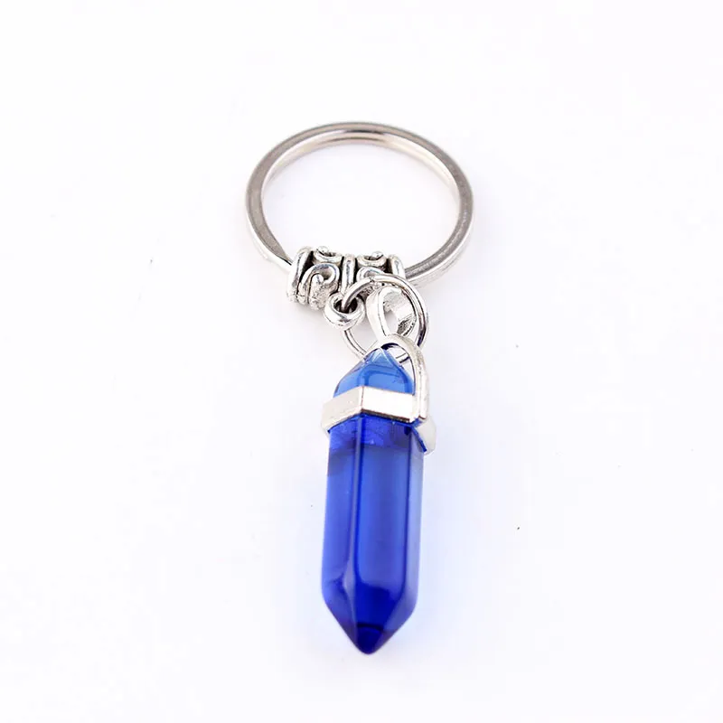 Natural Stone Hexagonal Prism Keychain With Bullet Crystal Charms ...
