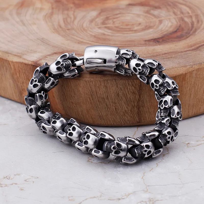 Stainless Steel Skull Skull Charm Bracelet For Men Large Size, Punk ...
