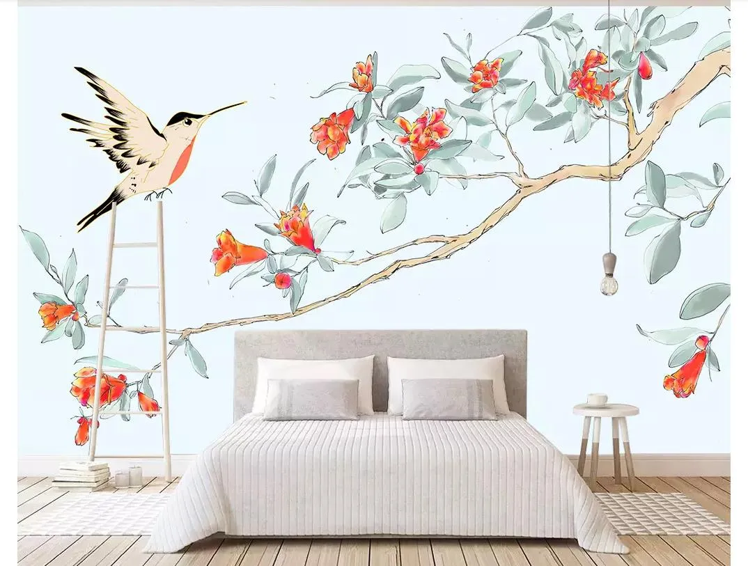 3D Flower Wallpaper: Fashionable Floral & Bird Mural For Bedroom TV ...