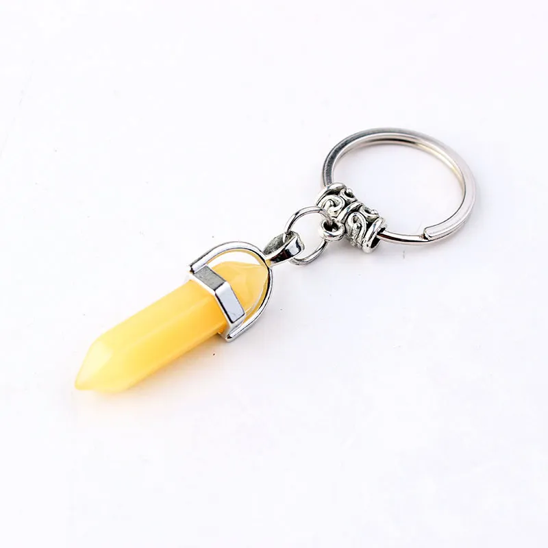 Natural Stone Hexagonal Prism Keychain With Bullet Crystal Charms ...