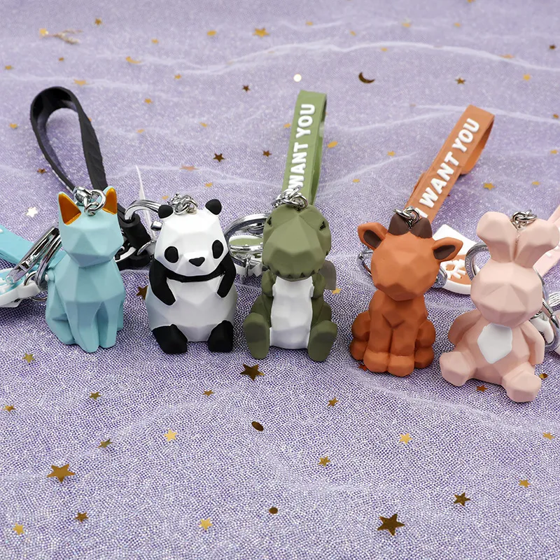 Keychains Charms: Cute 3D Cartoon Keyrings Geometric Animal Doll ...