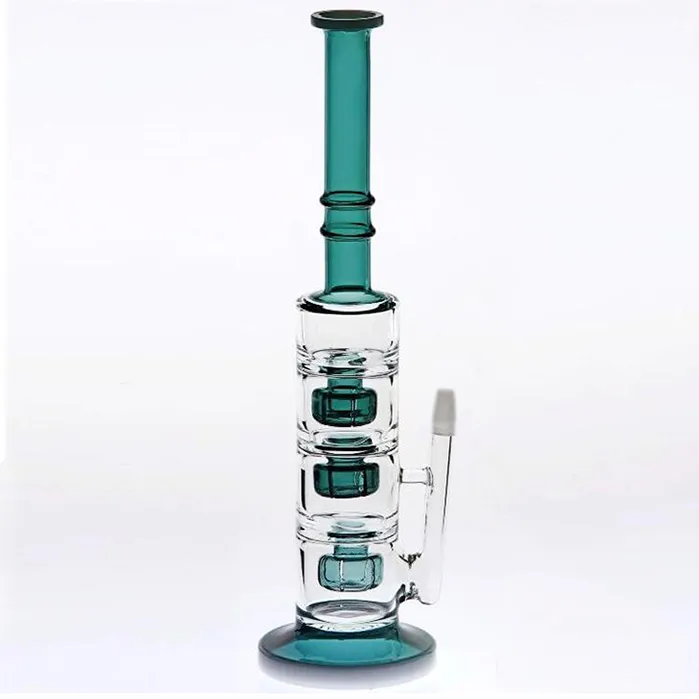 Bulk Order Teal Tall 31cm Glass Bong With Three Layers Percolatos, Bowl ...