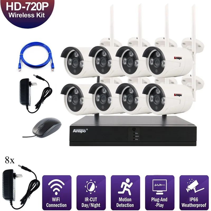 Anspo 8CH Wireless Security Camera System With IR Cut Night Vision ...