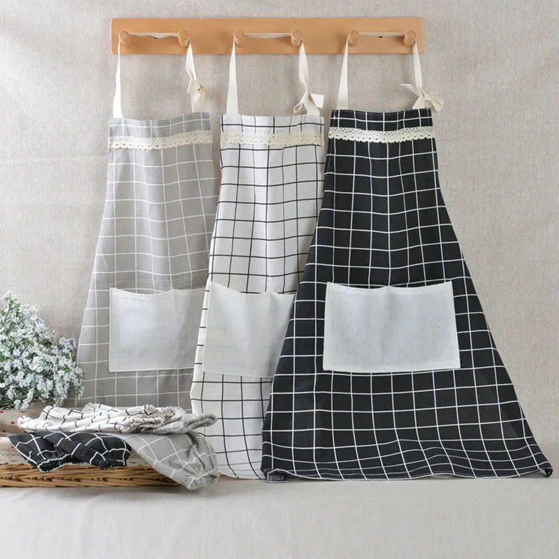 Adjustable Plaid Lace Farmhouse Apron Front With Pockets Unisex Kitchen ...