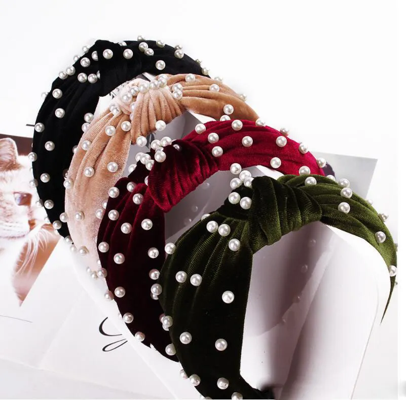 Designer Pearl Hoop Velvet Headband - Wide Knot Turban Hairband for ...