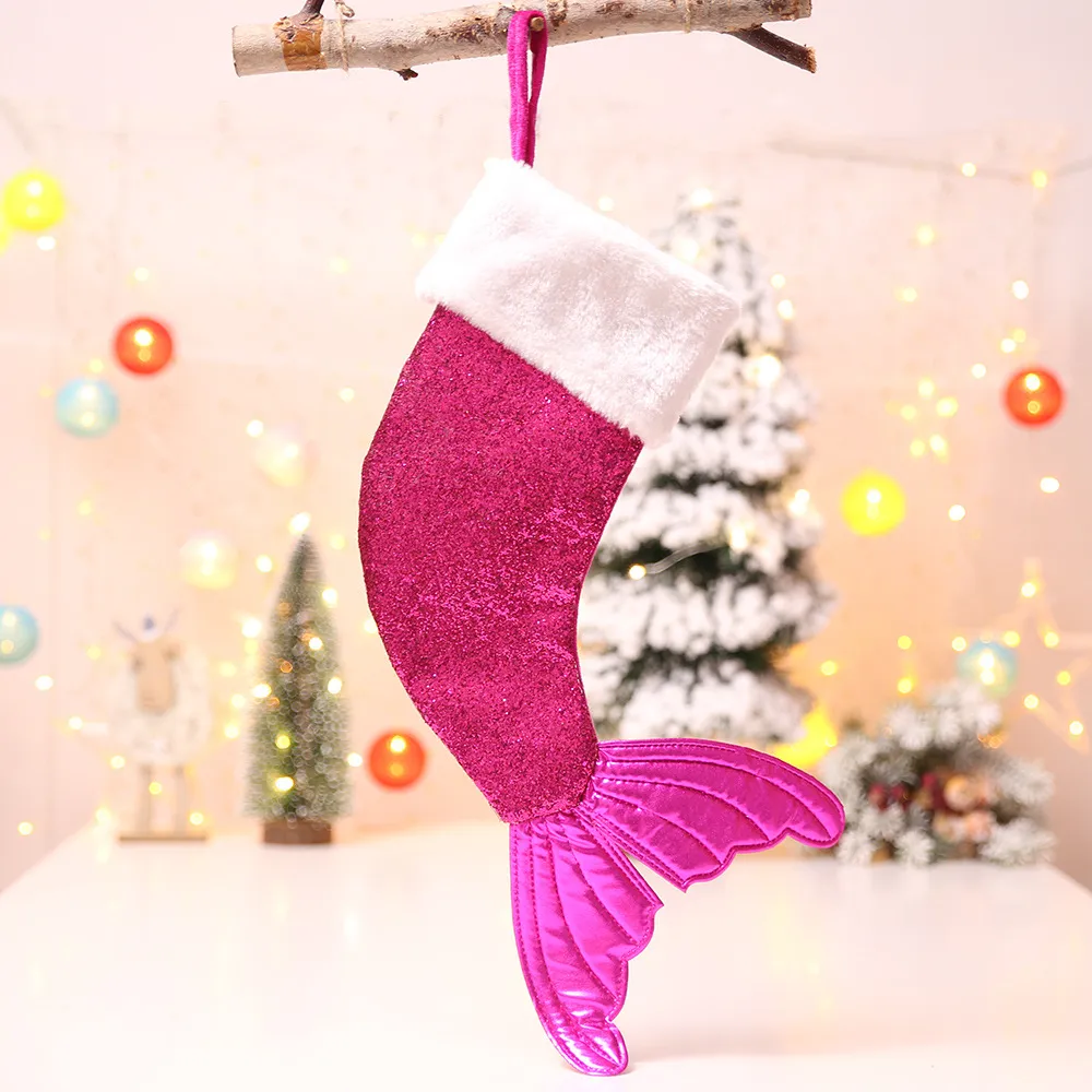 Christmas Mermaid Stockings, Set of 2 Xmas Tree Ornaments, Red Holiday ...