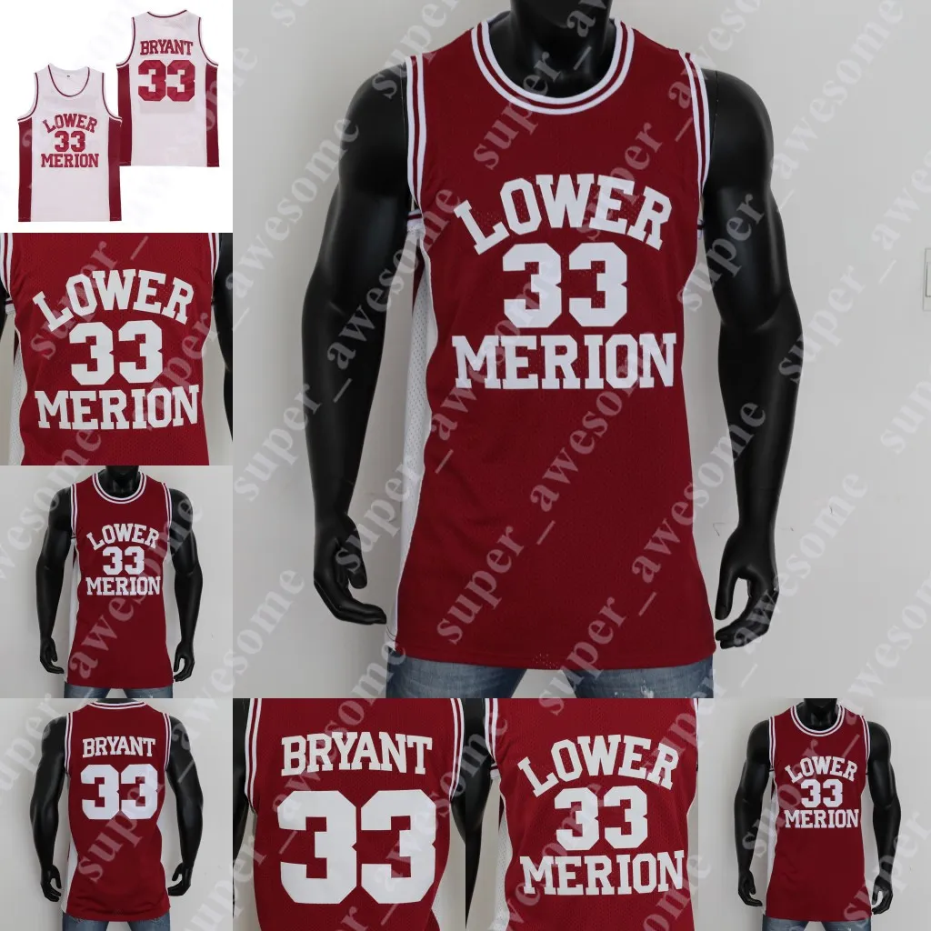 Lower Merion Aces #33 Bryant High School Basketball Stitched Jersey Red ...