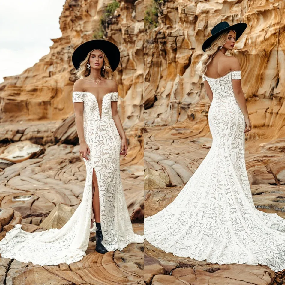 Country Mermaid Wedding Dresses Off Shoulder Full... From Manweisi ...