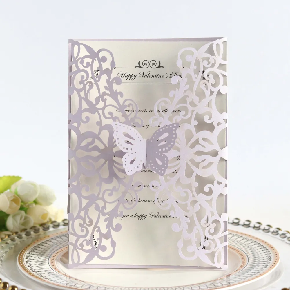 Elegant Laser Cut Wedding Invitations - Floral Purple Invitations with ...