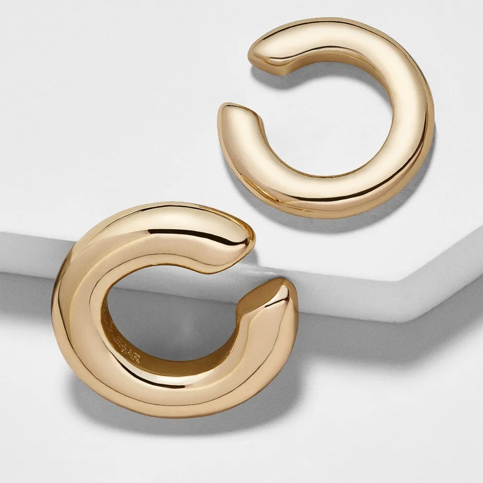 Geometric C Shape Clip Earrings Set Uneven Size Gold Earclip For Women ...