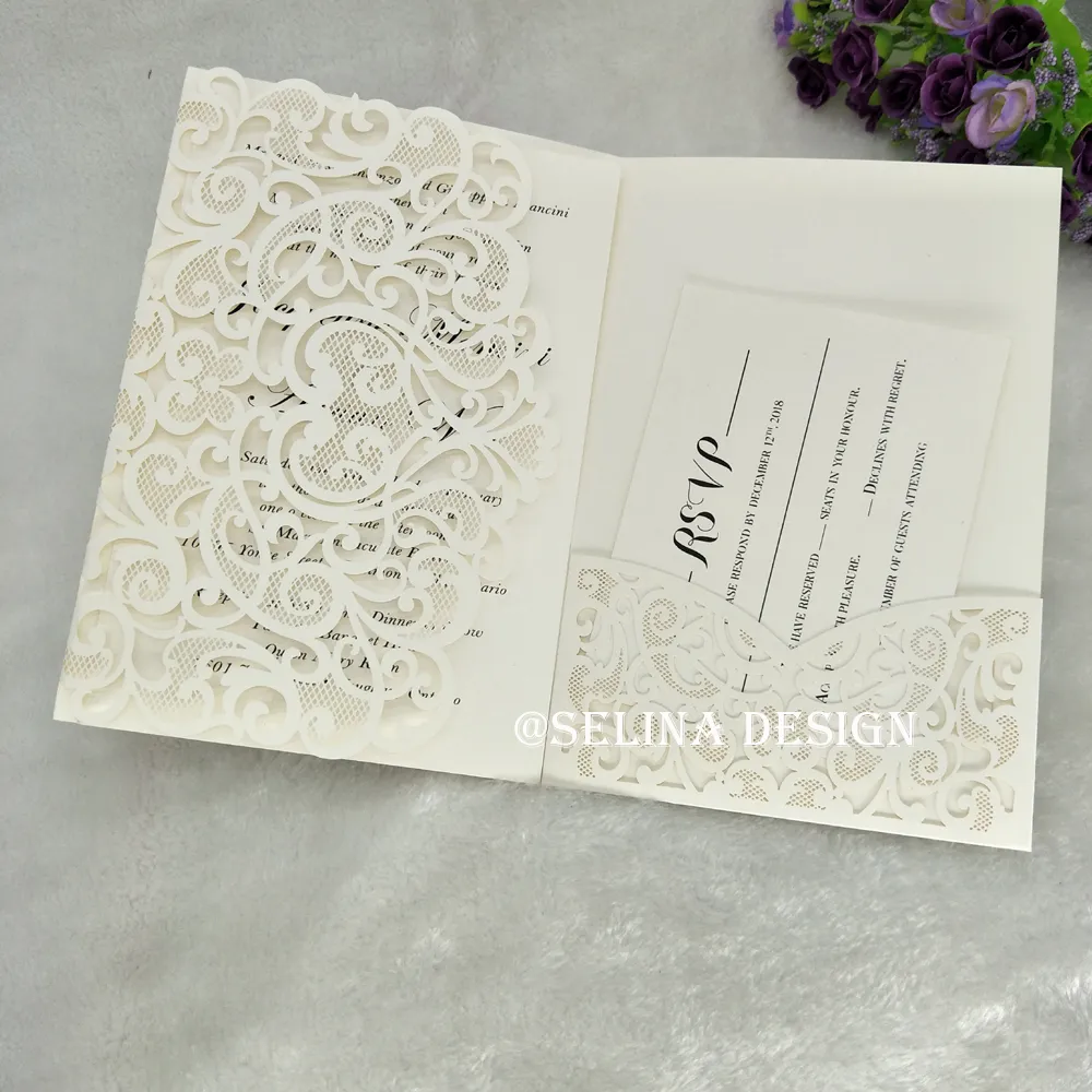DHgate.com:Laser-Cut Trifold Wedding Invitations - Cream Quinceanera ...