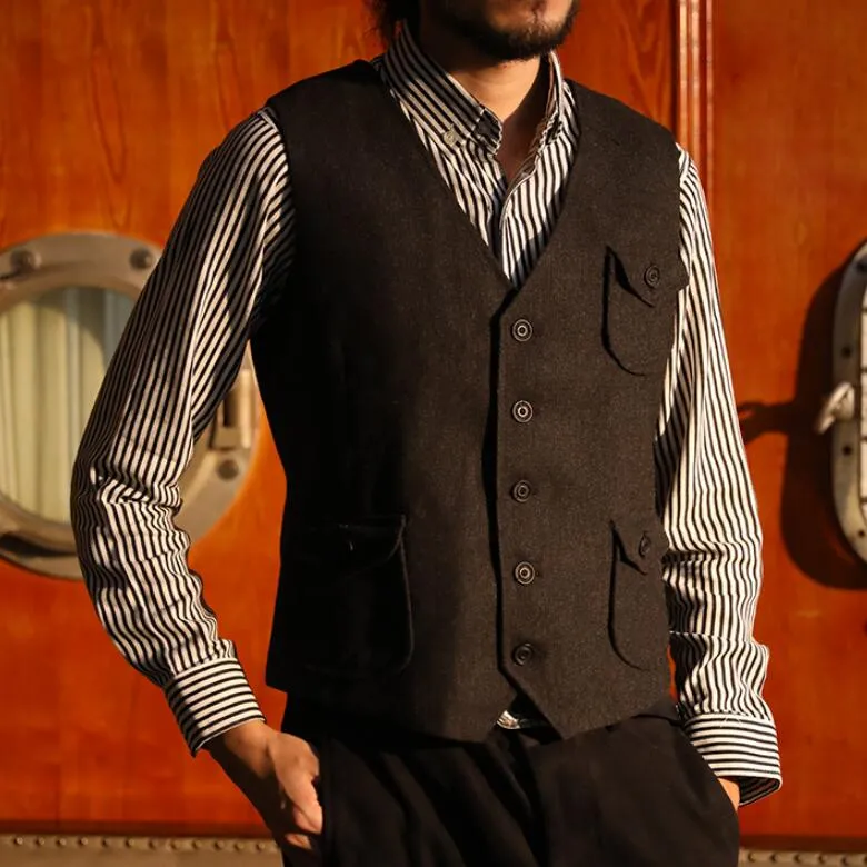 Men's Wedding Vests Dark Brown Herringbone Tweed Waistcoat, Brown Dress ...