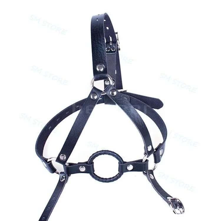 Bondage Leather Head Harness Restriant Open Mouth O Ring Gag Strap ...