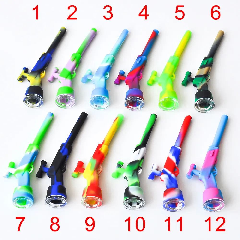 5.7Inches Silicone Gun Pipe With Glass Bowl Oil Rig Wax Pen Smoking ...