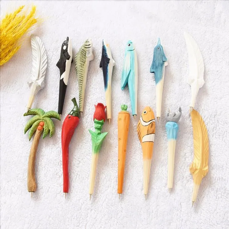 Wholesale Handmade Creative Flamingo Carved Wooden Dog Writing Pens ...
