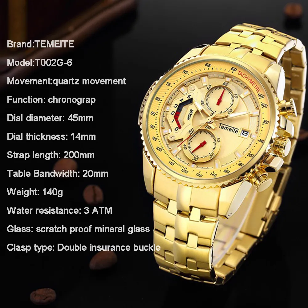 Luxury Men's Golden Quartz Watch | Waterproof Wristwatch For Men ...