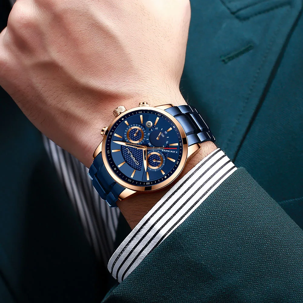 Chronos Watch Style: Blue Chronograph Wristwatch With Stainless Steel ...