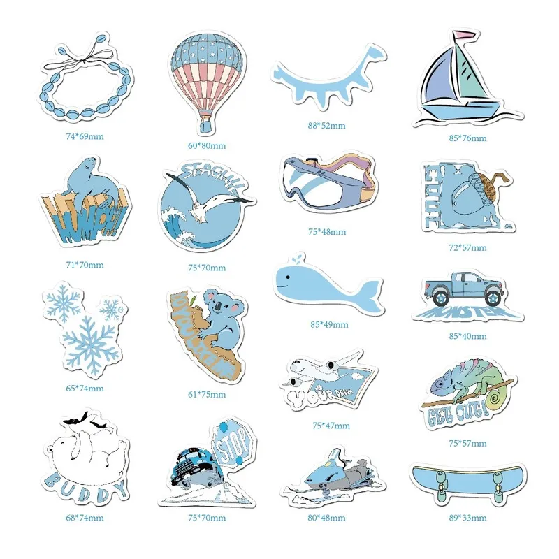 = Blue Small Fresh Vsco Sticker Personalized Doodle Suitcase Waterproof ...