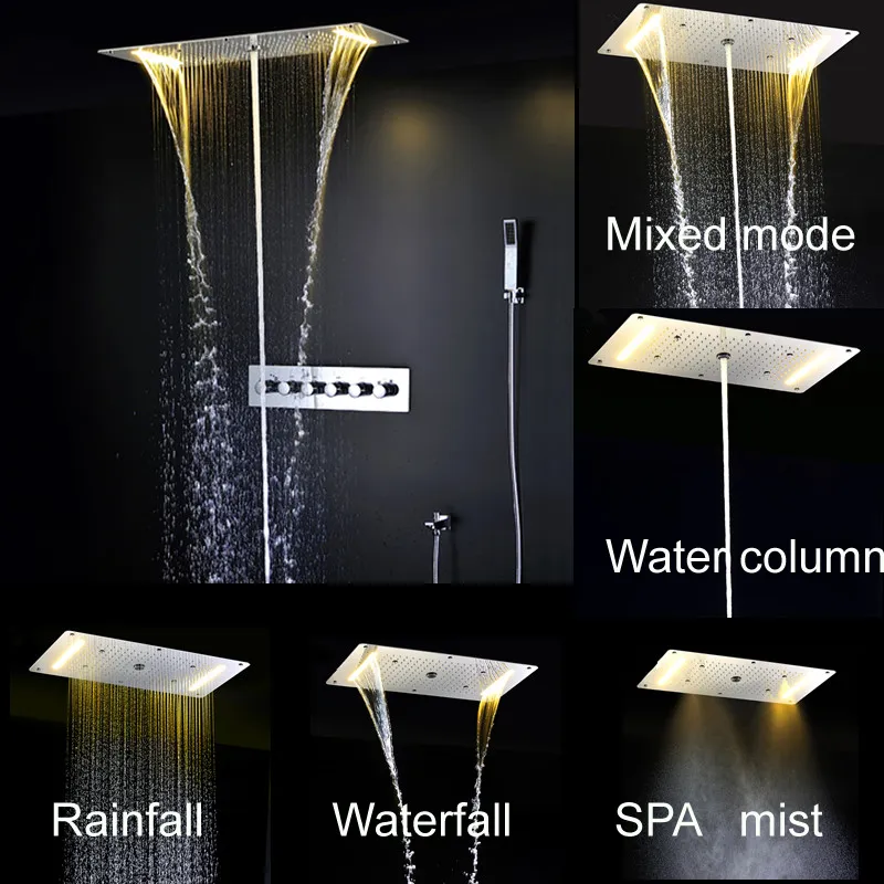 Bathroom LED Multi Function Shower Set Rainfall Mist Waterfall Faucets ...