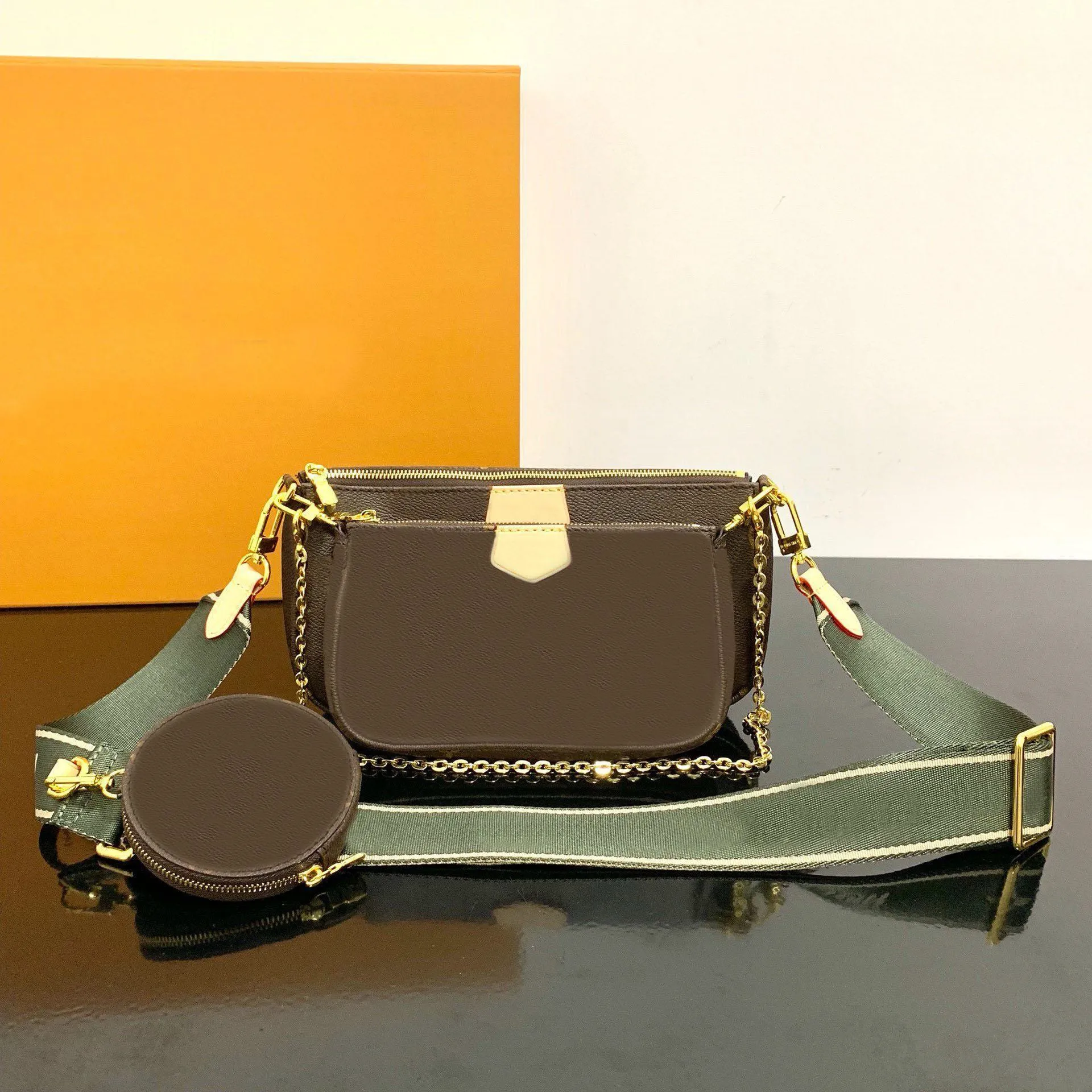 Women Designer Leather Bag Set Classic Crossbody, Clutch & Makeup Bag ...
