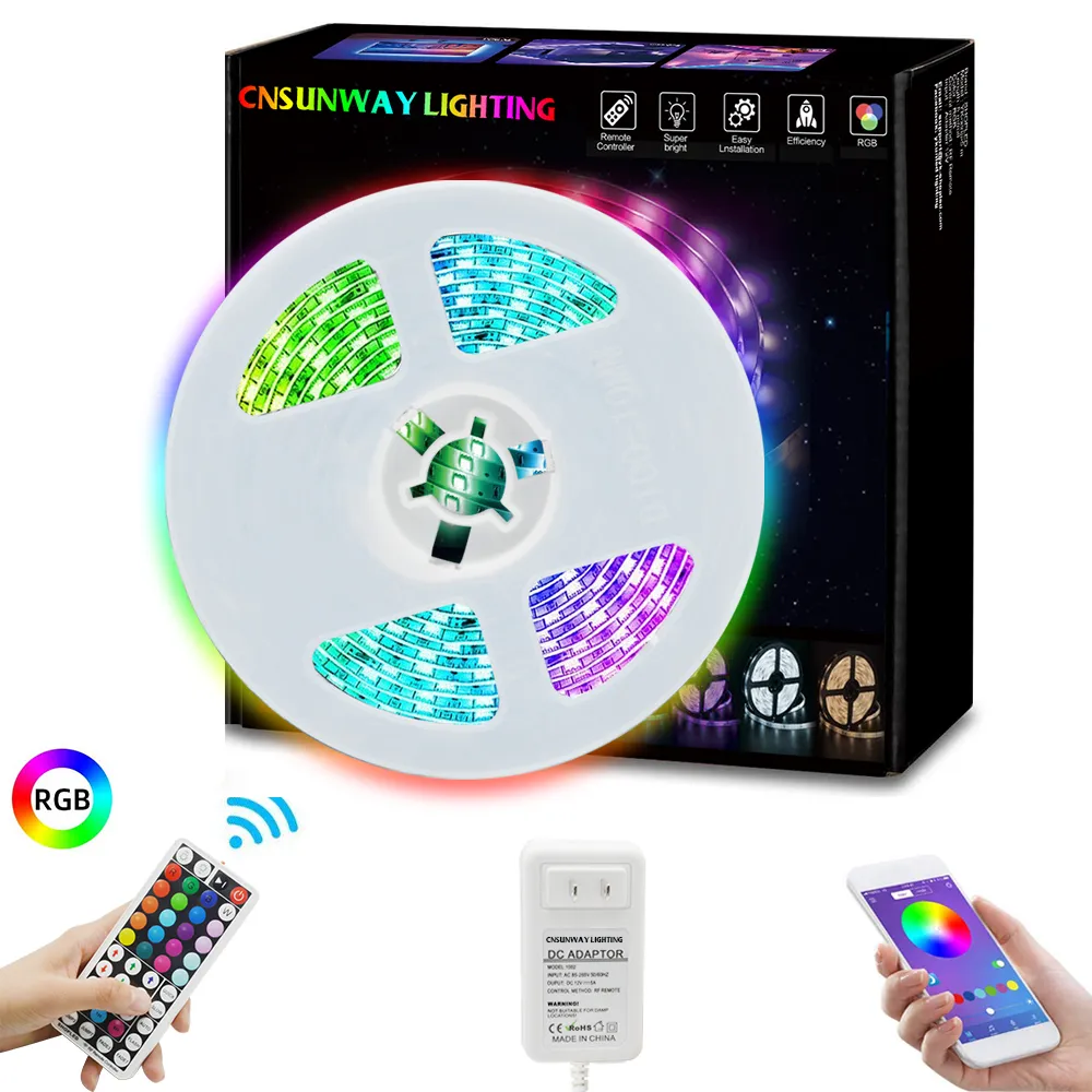 DIY 5050 RGB LED Strip Lights, DC 12V USB, 5M 10M, with RF Remote and ...
