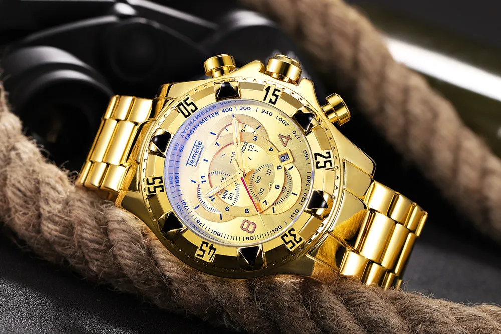 DHgate.com:Temeite Men's Gold Chronograph Watch: Waterproof Sports ...