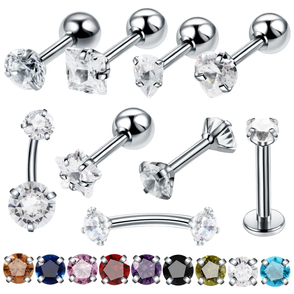 DHgate.com:Crystal Zircon Piercing Jewelry Set - Stainless Steel Ear Helix, Tragus, Eyebrow, Lip ...