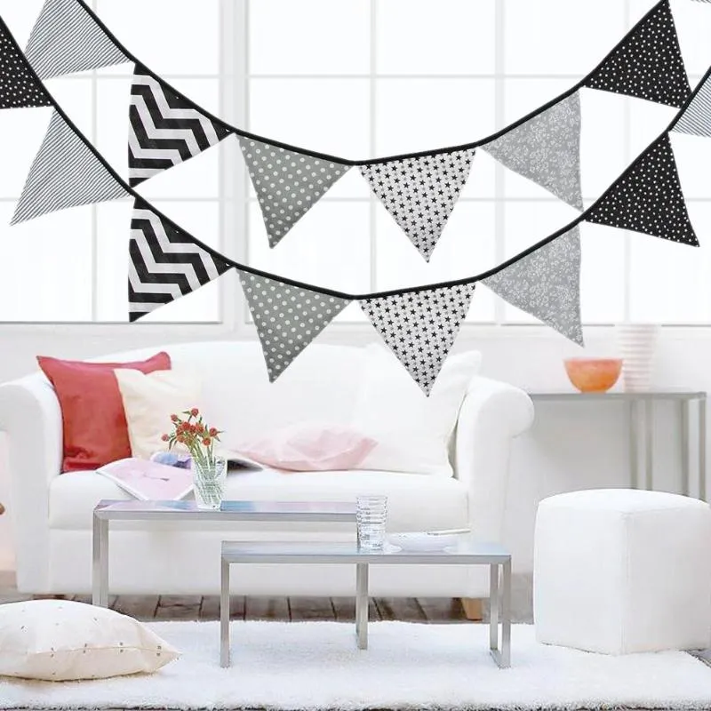 Fanion Drapeaux Bannière Noir Et Blanc Coton Tissu Guirlande Guirlande ...