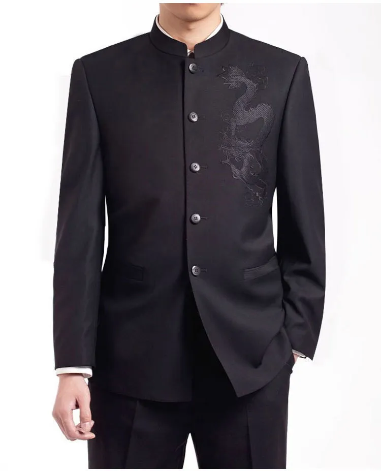 Black Chinese Tunic Men's Traditional Stand Collar Suits Apec Leader ...