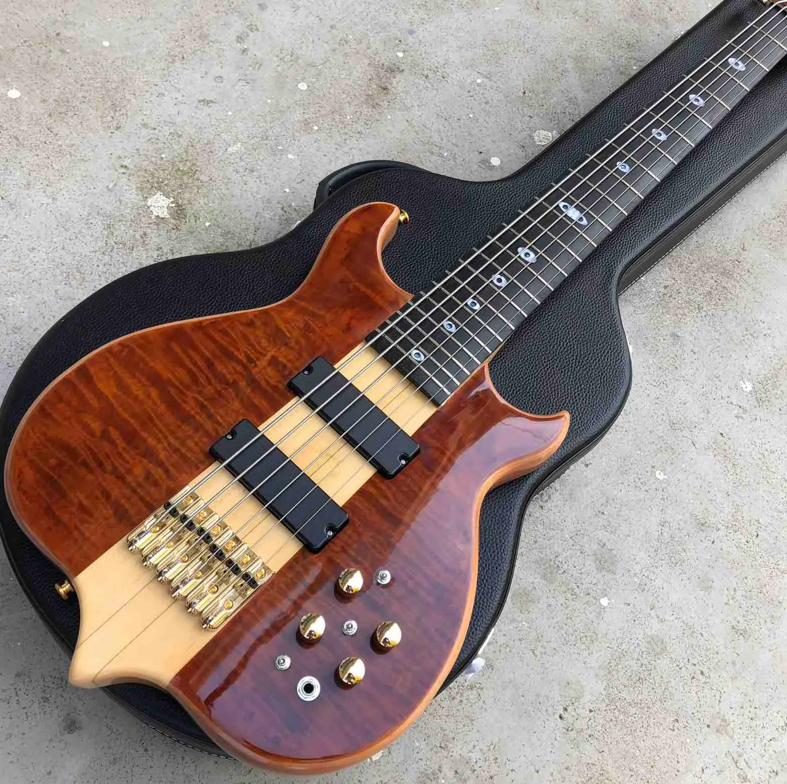 Custom Neck Through Body Ebony Fingerboard Burst Maple 6 Strings Bass ...
