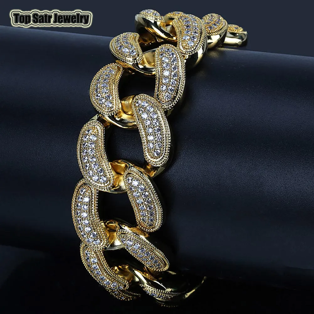 MIAMI CUBAN LINK 28MM Fully CZ Crystal Chain Bracelet For Men And Women ...