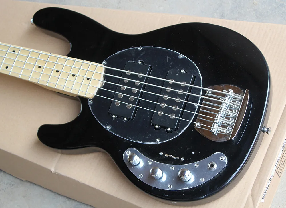 Custom Left-Handed 5-String Electric Bass Guitar - Black, Maple ...