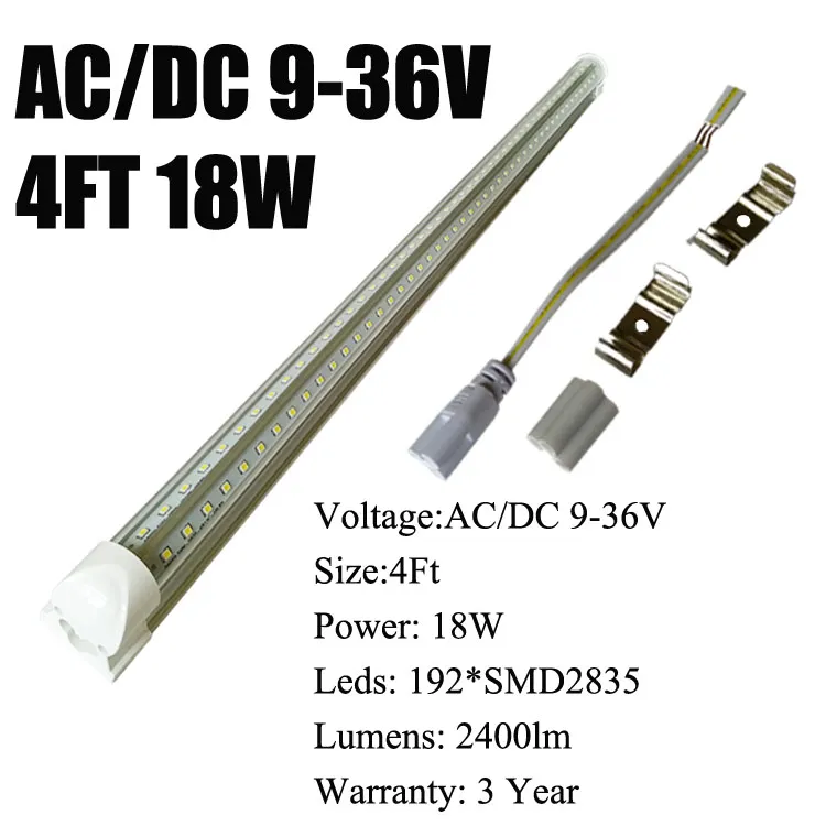 DC AC 9 36V 4ft Led Tube Lights T8 18w Double Row Integrated 12v 36v ...