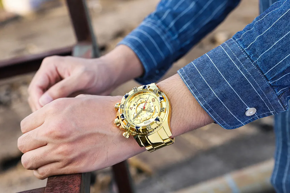 DHgate.com:Temeite Men's Gold Chronograph Watch: Waterproof Sports ...