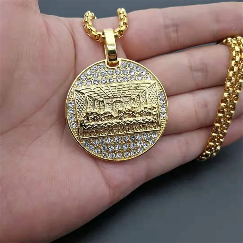 Collares Colgantes Acero Inoxidable Última Cena Color Dorado Iced Out ...