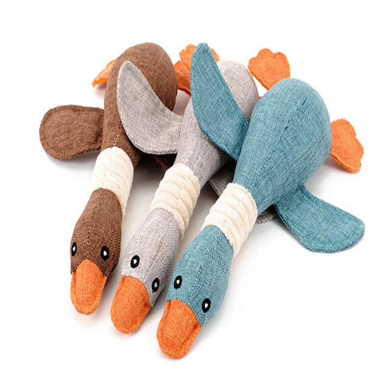 Pet Burlap Duck Toy For Dogs Squeaky Plush Bite Resistant Chew Toy With ...