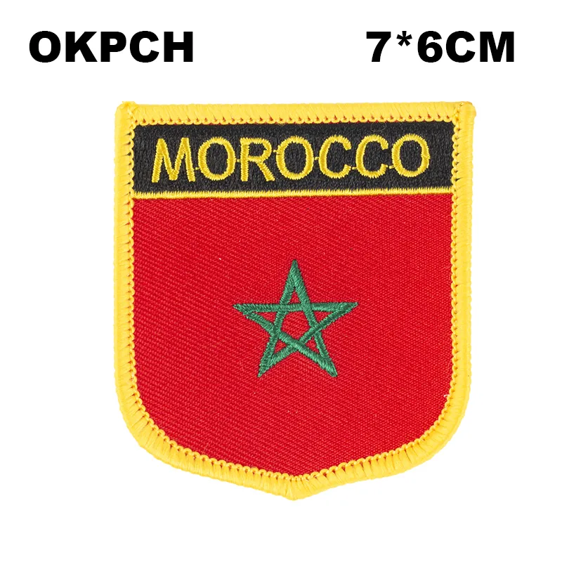 Morocco Flag Embroidery Iron On Patch For Clothing 7.5cm Cotton Red Green Various Colors Sew Or ...