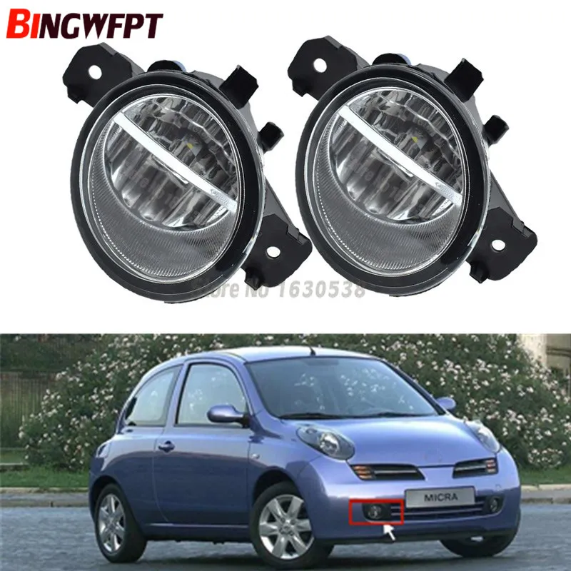 2PCS LED Angel Eyes Fog Lights Compatible with Nissan March Micra K12 K13 2002 2016 12V DRL Halogen Upgrade