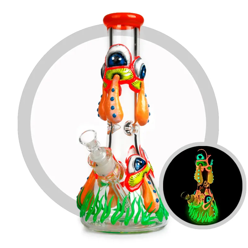 Hand Drawn Luminous Glass Beaker Bong 7mm Heavy Smokings Water Pipe ...
