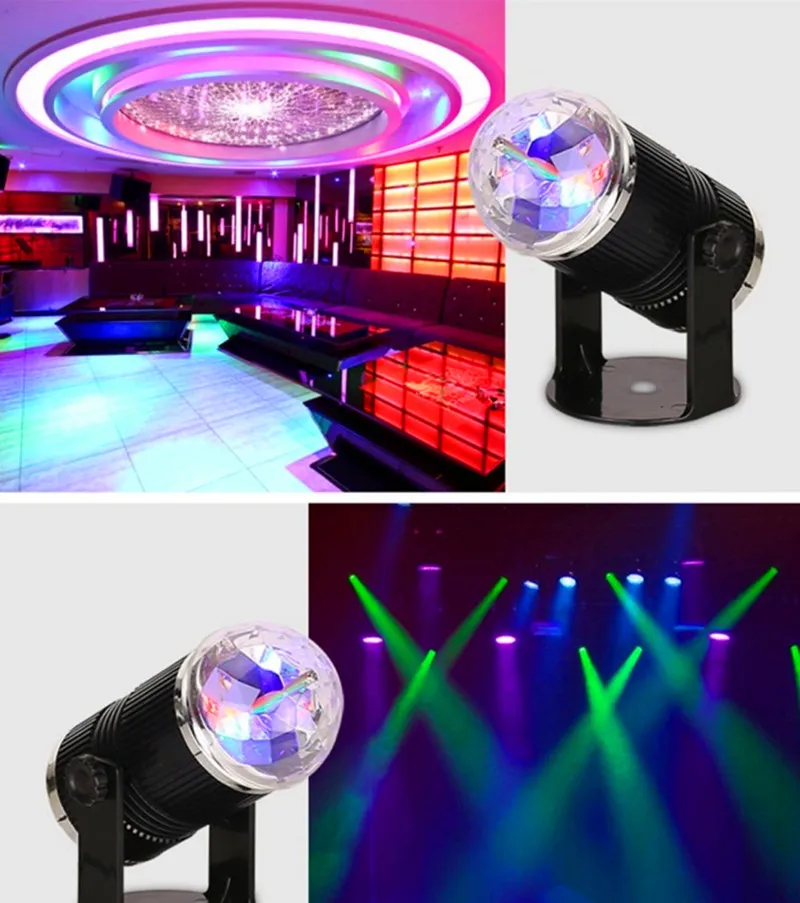 3w EU/US Plug Sound Activated RGB LED Crystal Stage Light Magic Ball Disco DJ Laser Lighting For ...