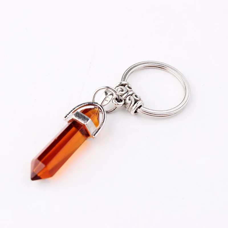 Natural Stone Hexagonal Prism Keychain With Bullet Crystal Charms ...