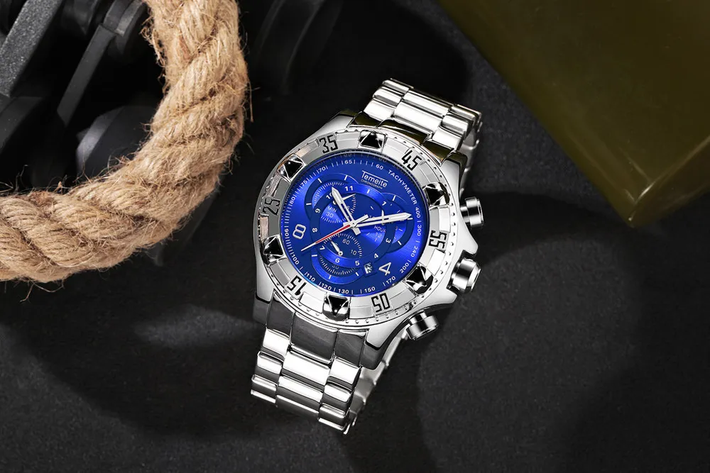 DHgate.com:Temeite Men's Gold Chronograph Watch: Waterproof Sports ...