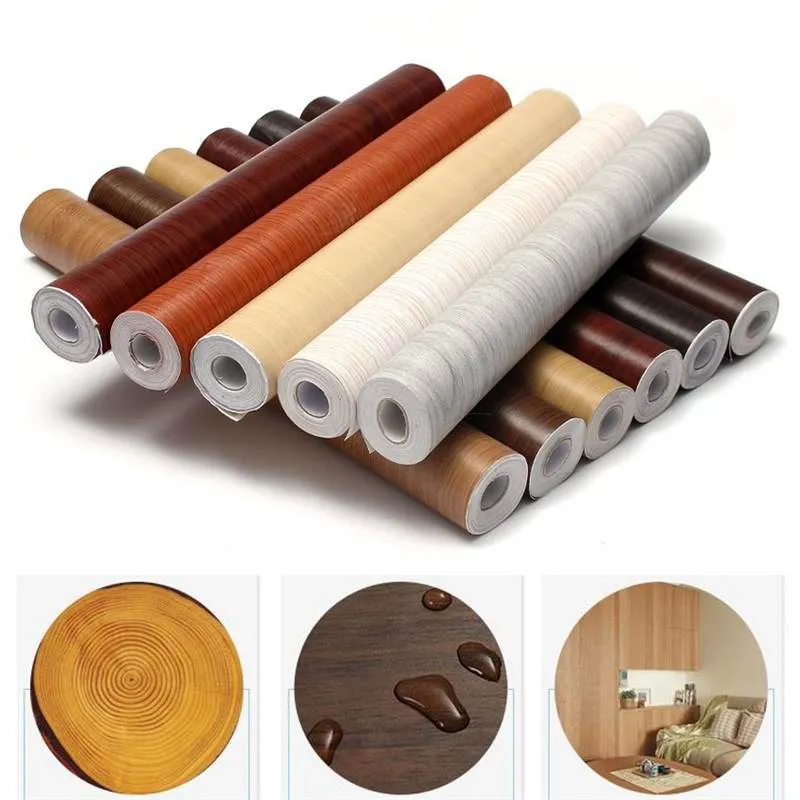 Waterproof Wood Grain PVC Vinyl Self Adhesive Wallpaper For Kitchen ...