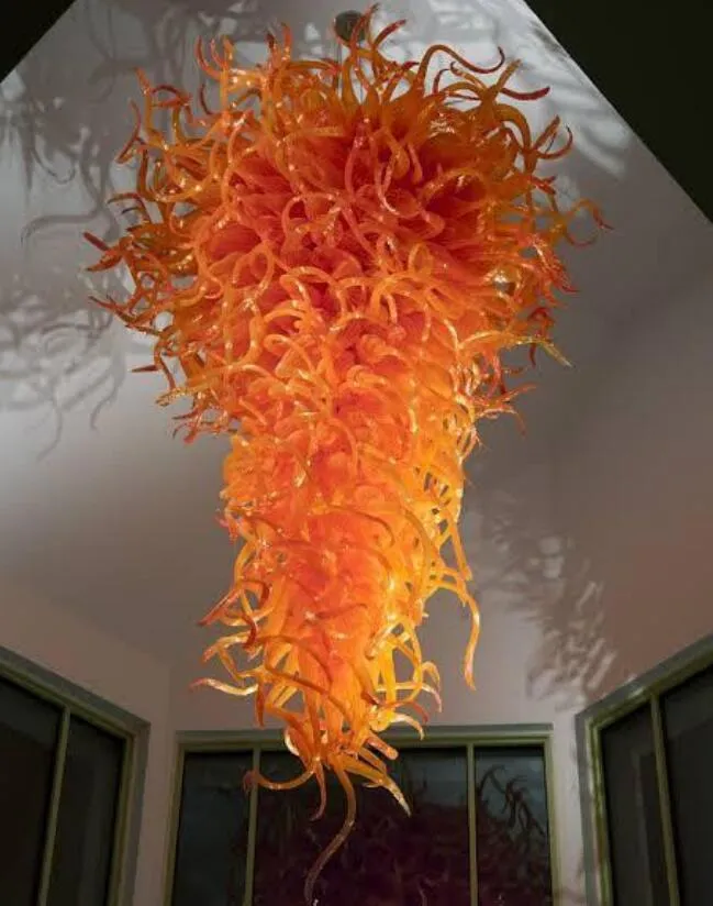 Hand Blown Orange Crystal Chandelier Pendant Light Modern Art Indoor ...