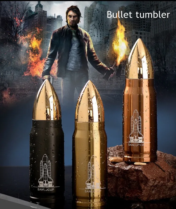 Military Flask Style Stainless Steel Bullet Drinking Cup 12oz Novelty ...